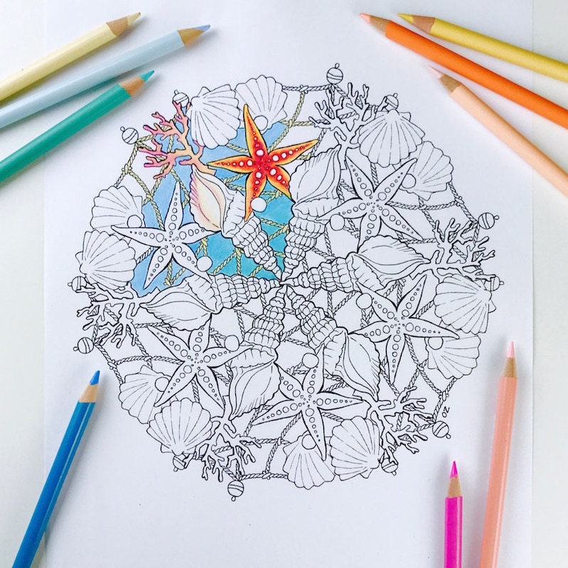 Mandala Coloring Page Shell Coloring Pages for Adults Get