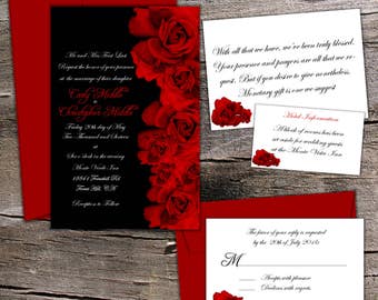 Red rose invitation | Etsy