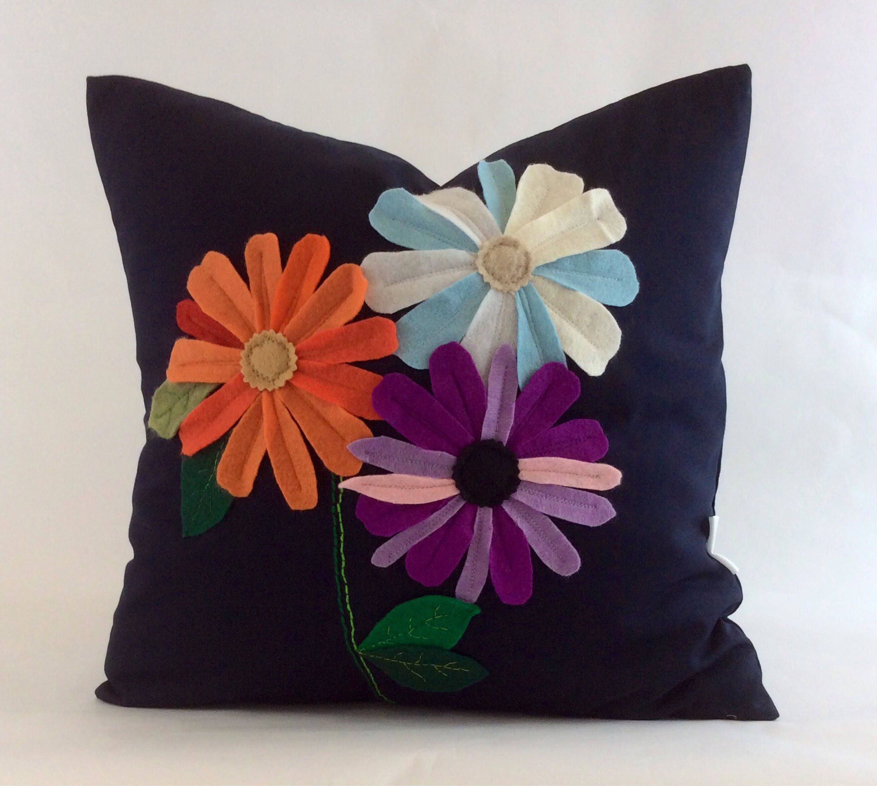 Autumn Flower Pillow Bold Floral Cushion Flower Applique