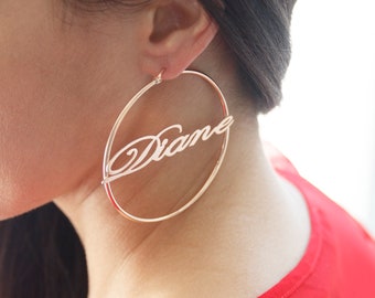 Name hoop earrings | Etsy