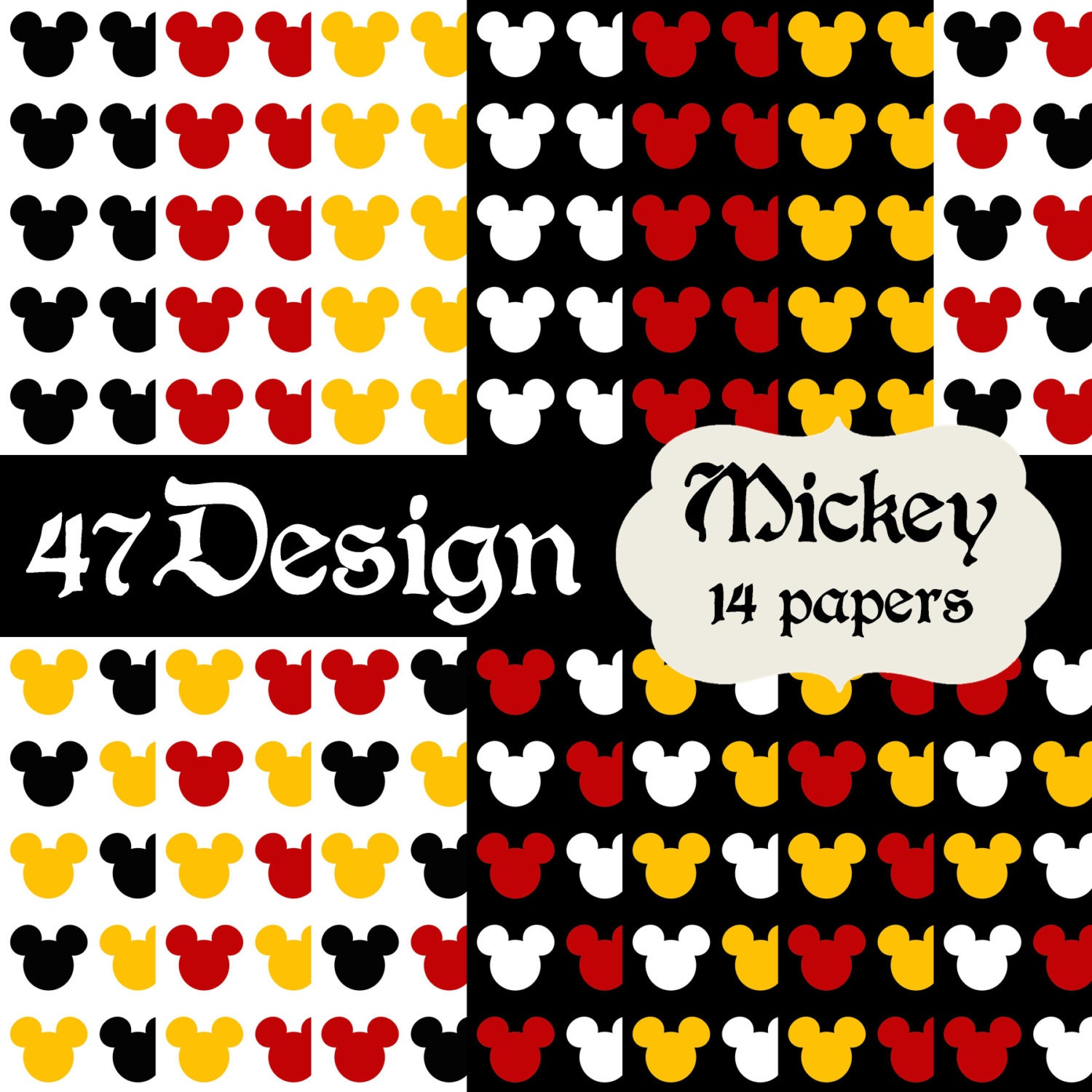 Mickey Mouse Digital Scrapbook Paper 14 12x12 300dpi jpeg jpg