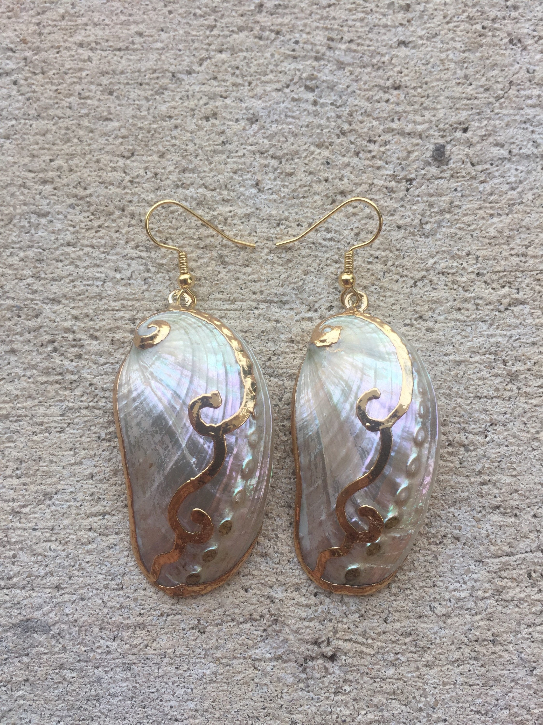 Long White Abalone Shell Earrings