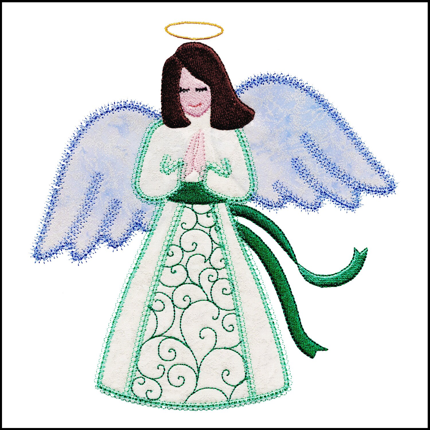 Angel 4 applique machine embroidery design. Actual design size