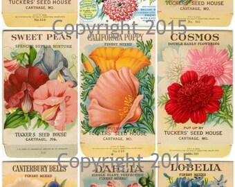 Printed Vintage Victorian Seed Packs Flowers Collage Sheet 102