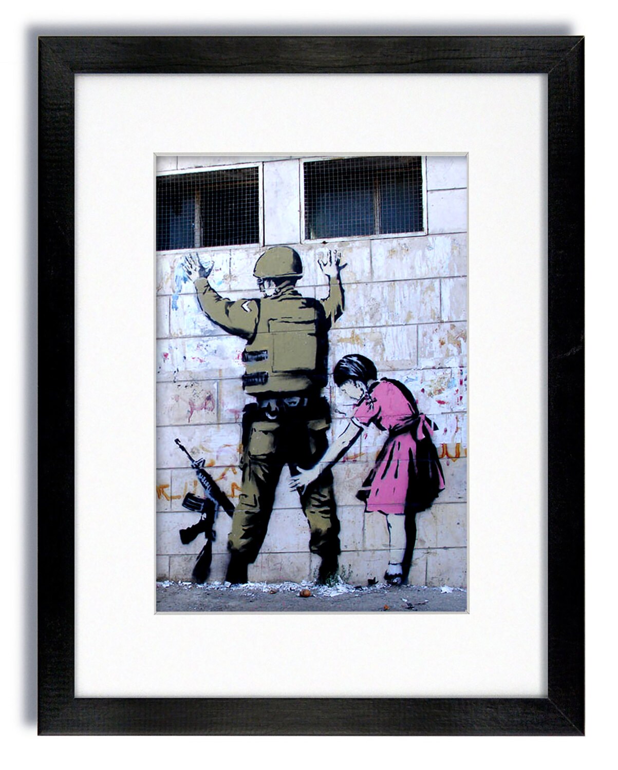 Banksy Girl Searching Soldier Mounted And Framed Print