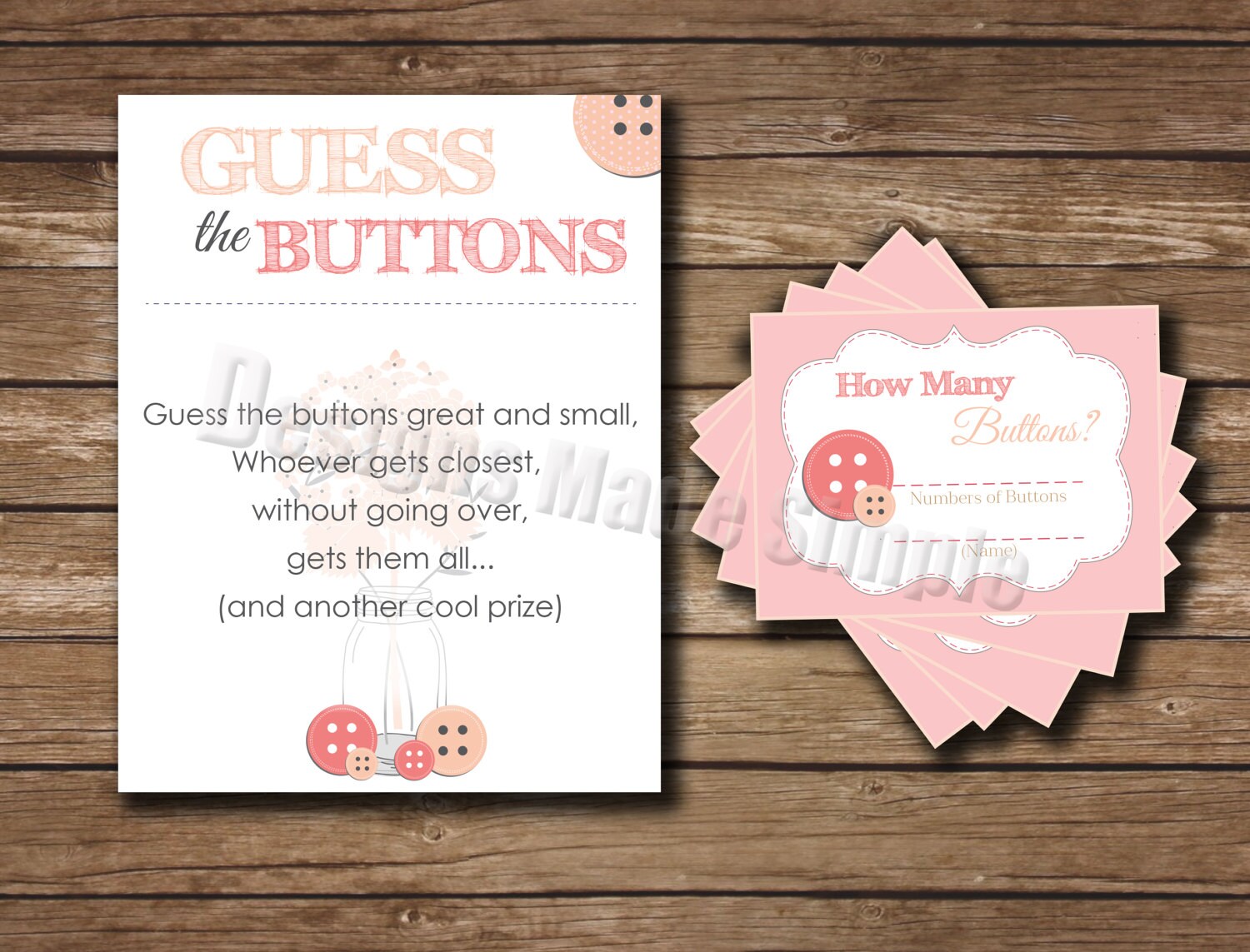 Guess the Buttons Baby Shower Activity Sign and Raffle Entries