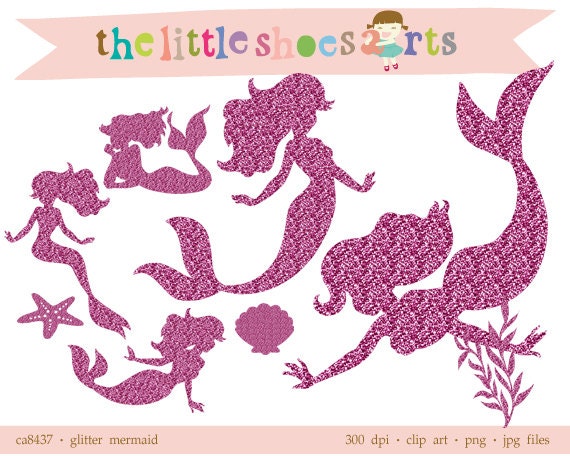 Glitter Mermaid Digital Clipart Pink Digital Clip art
