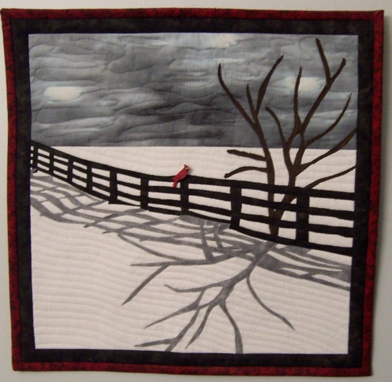Items similar to Winter Snow Quilted Small Landscape Quilt SOLITUDE on Etsy