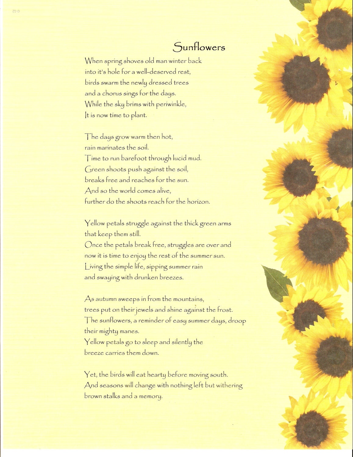 Sunflower Growing Poem at Rochelle Benitez blog