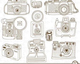 Cute Hand Drawn Camera Clip Art vintage Illustration Camera