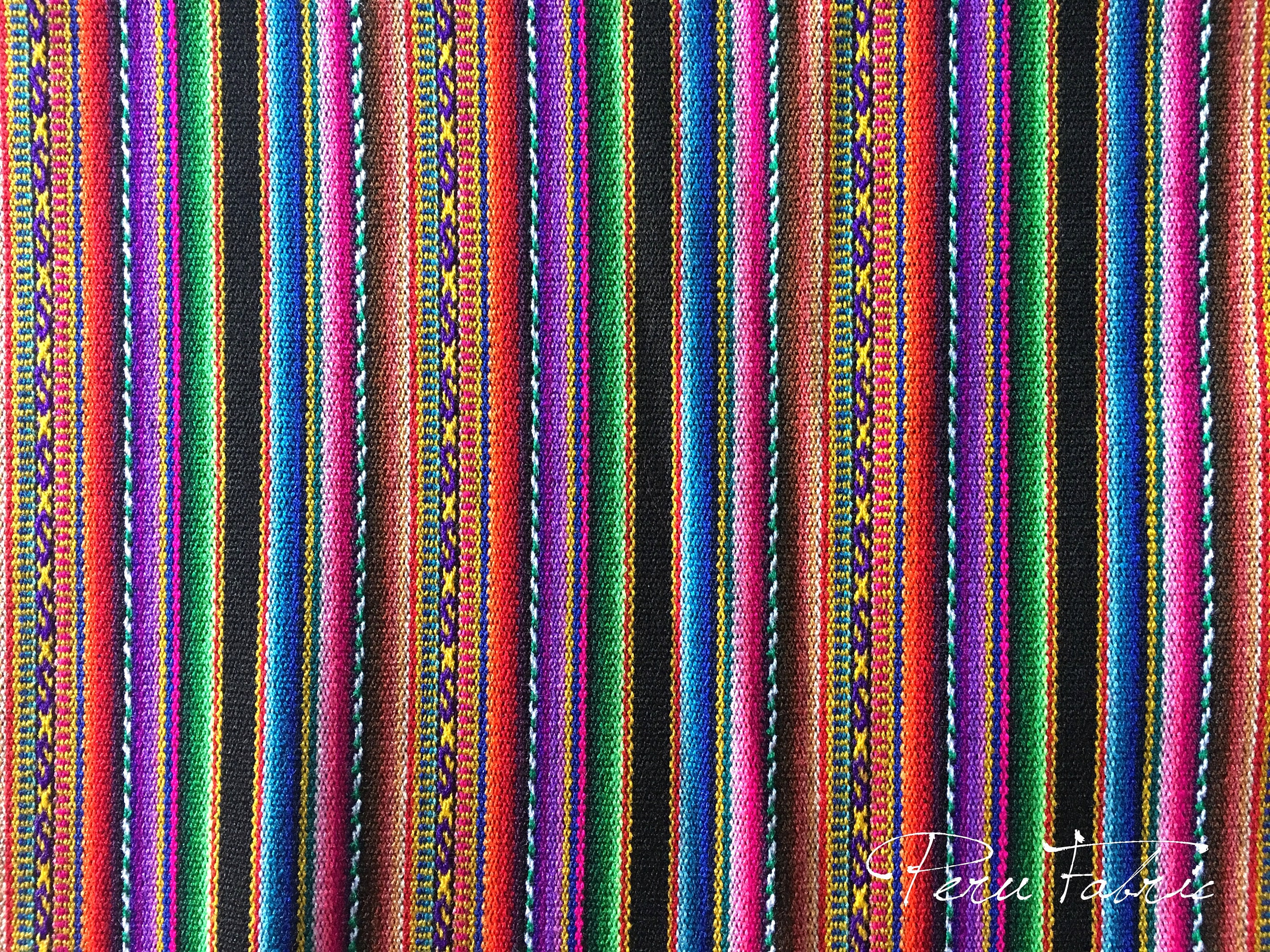 Pérou tissu noir rayé par mètre / traditionnel tissu péruvien
