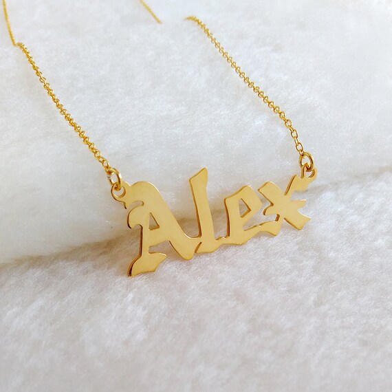 Old English Name NecklaceGold Name NecklacePersonalized Old