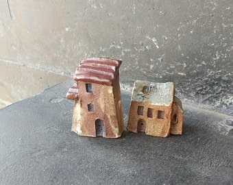 Set of two small ceramic houses Ceramic home decoration