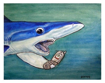 Maco Shark Talking on a Cell Phone Animal Art Tile
