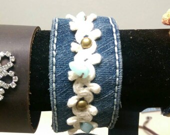Denim cuff bracelet | Etsy