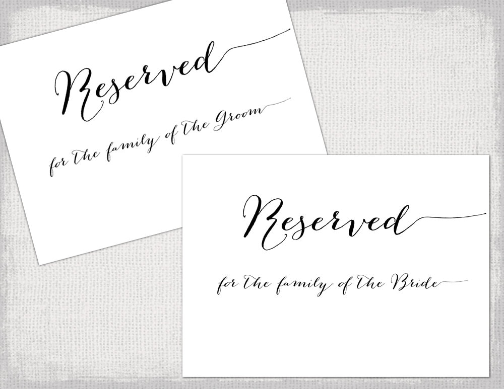 Free Printable Reserved Seating Signs For Your Wedding