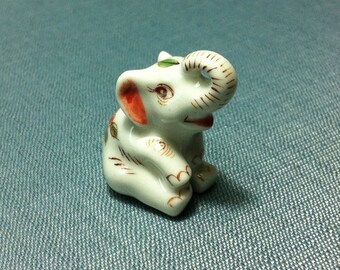 Miniature Ceramic White Royal Elephant Animal Funny Cute