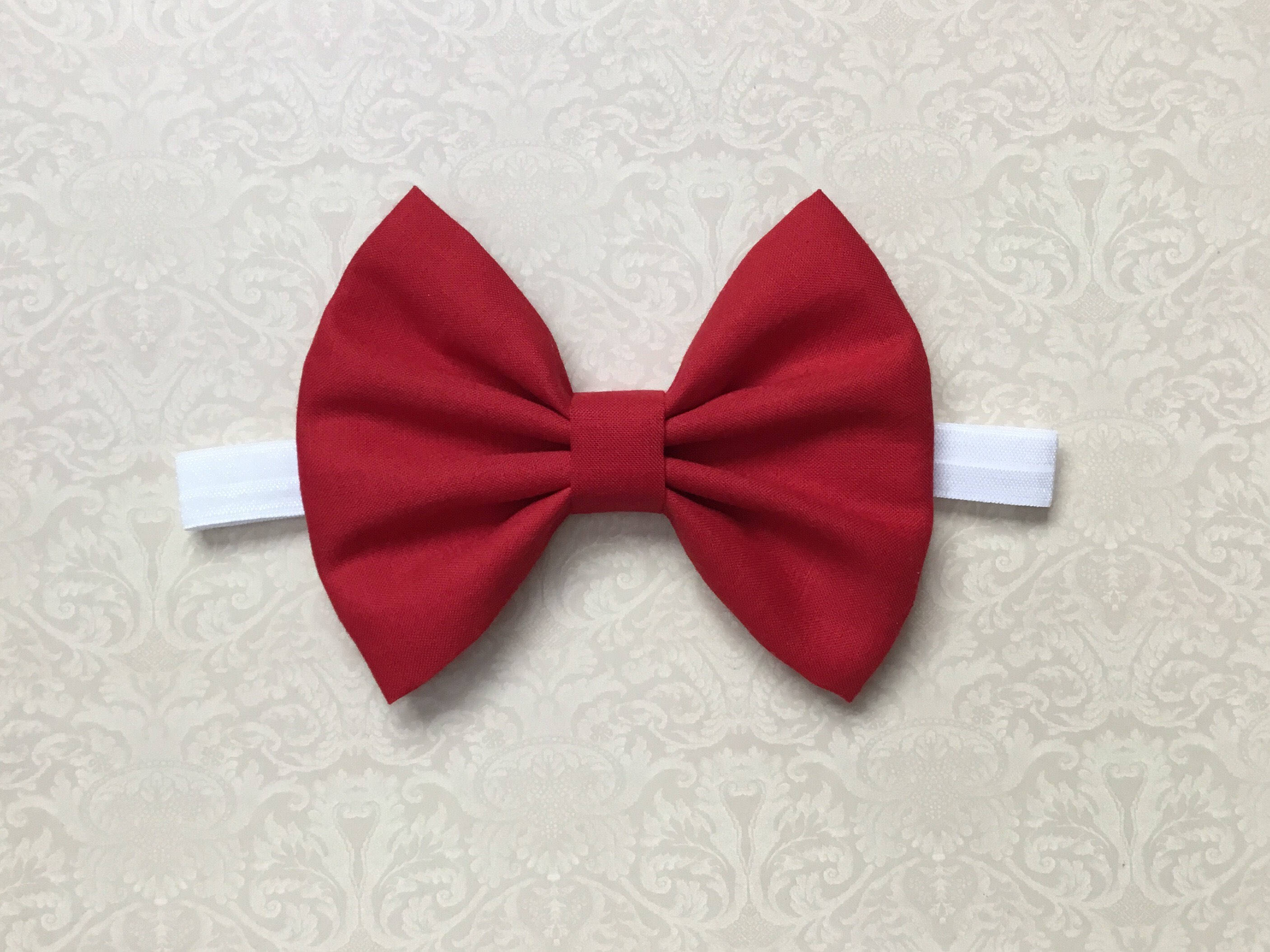 Red bow headband Red fabric bow on white elastic headband