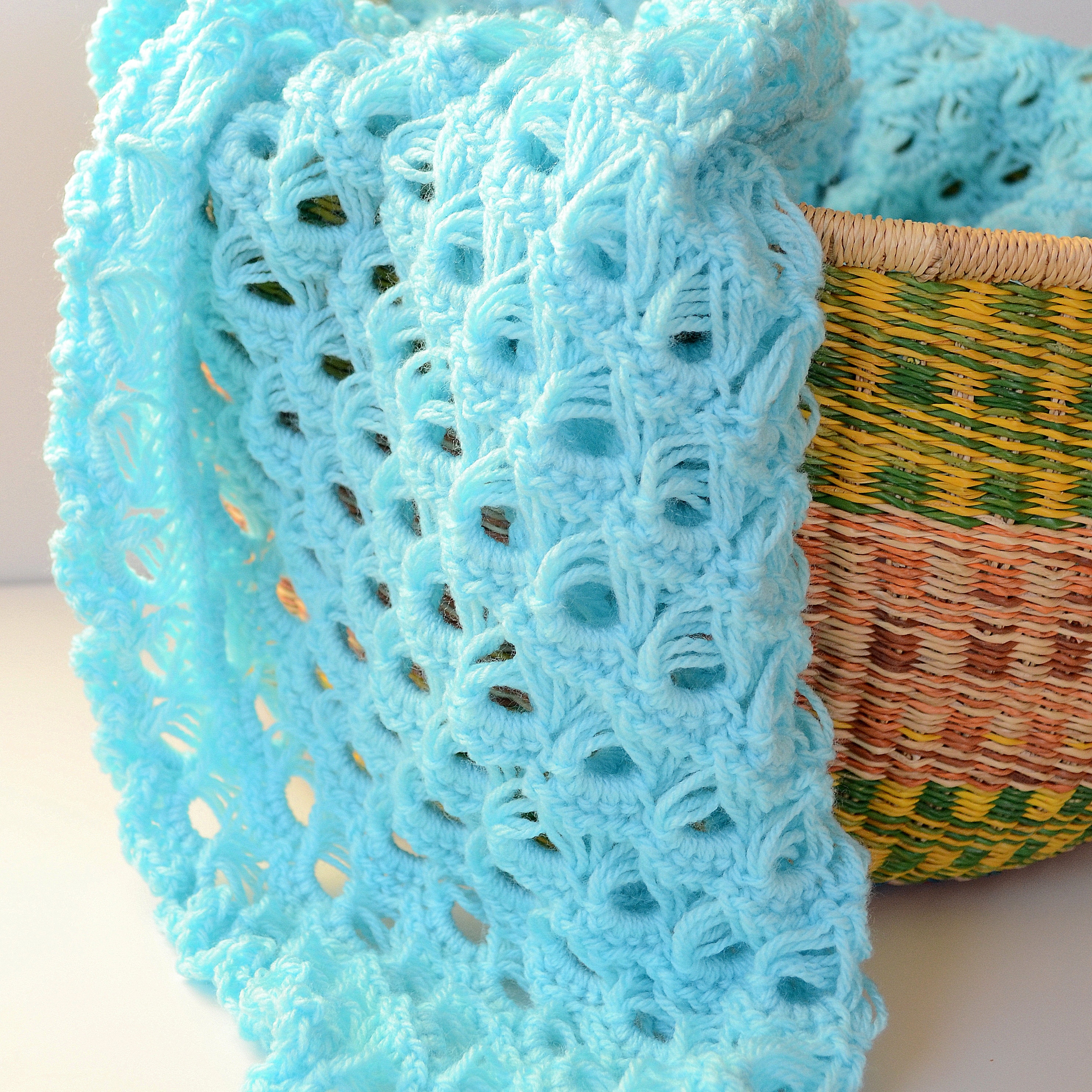 Baby Blue Hand Crocheted Baby Blanket Ready to Ship 30x